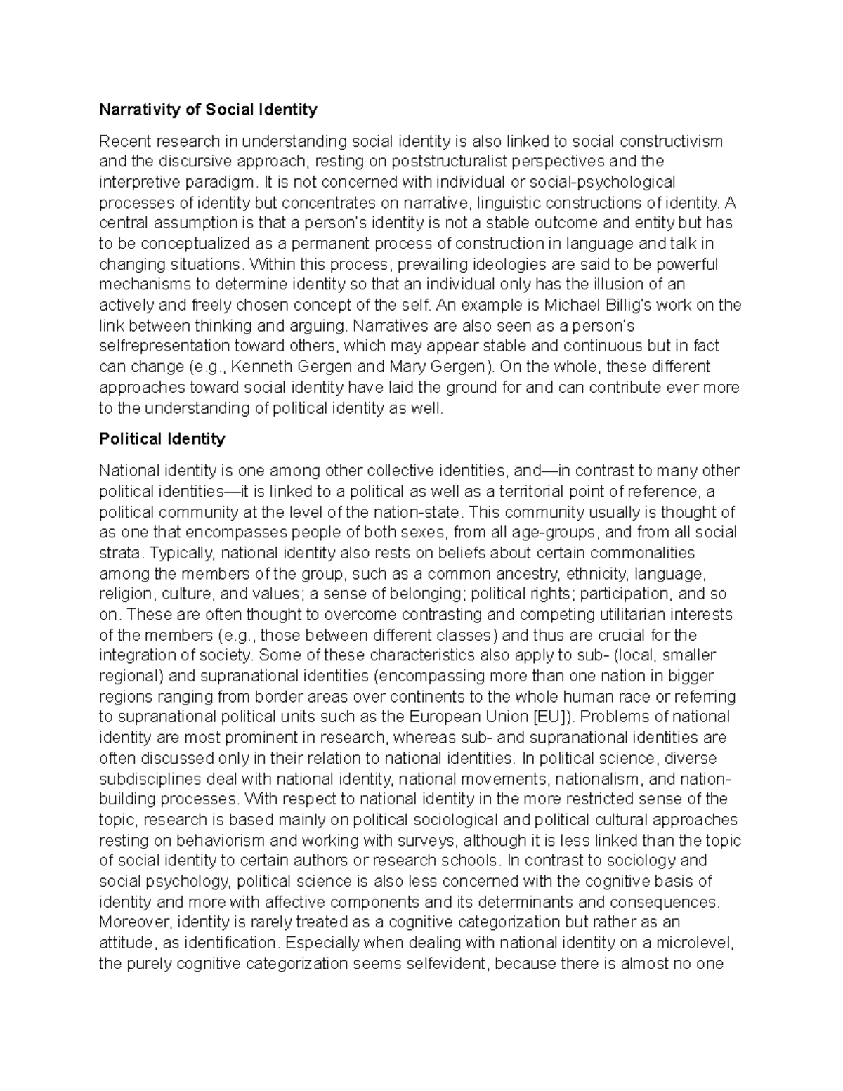 Narrativity of Social Identity - Narrativity of Social Identity Recent ...