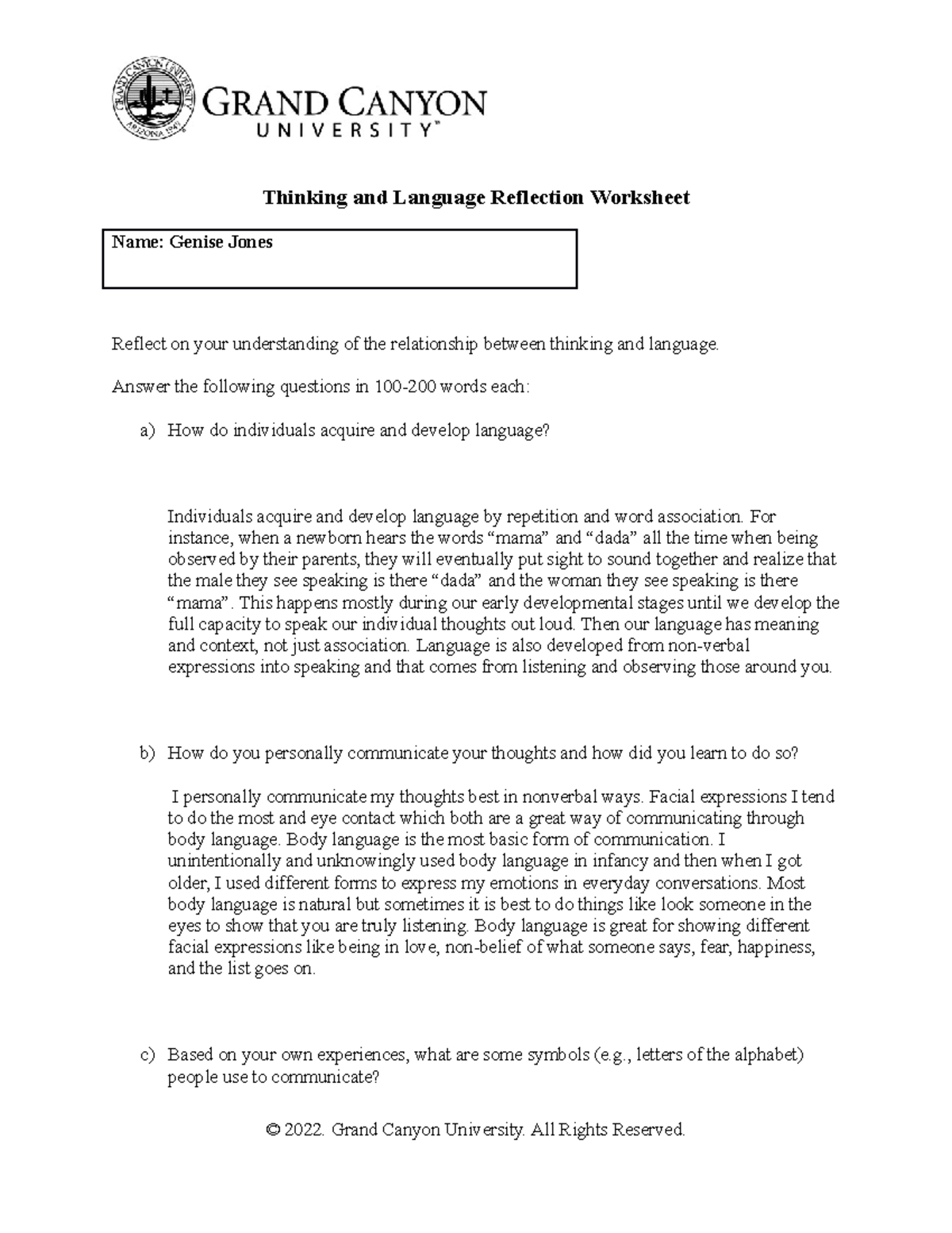 PHI105.T5 Thinking and Language Reflection Worksheet - Thinking and ...