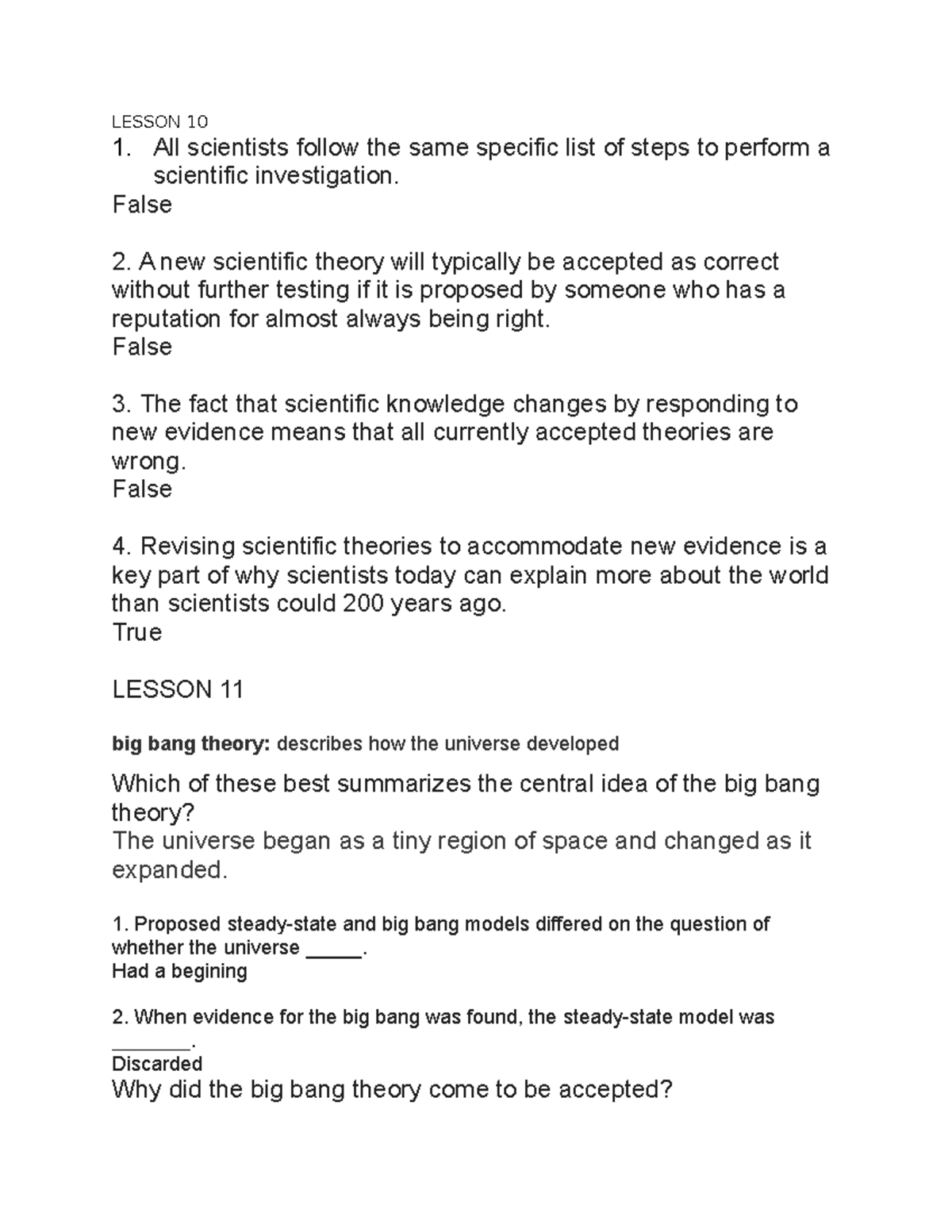 Notes lesson 10-12 - LESSON 10 All scientists follow the same specific ...