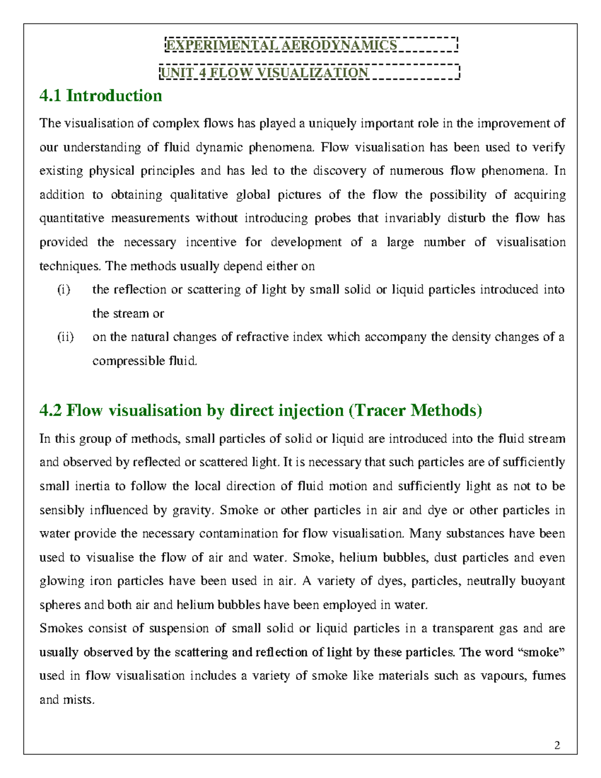 FLOW Visualization notes - 4 Introduction The visualisation of complex ...