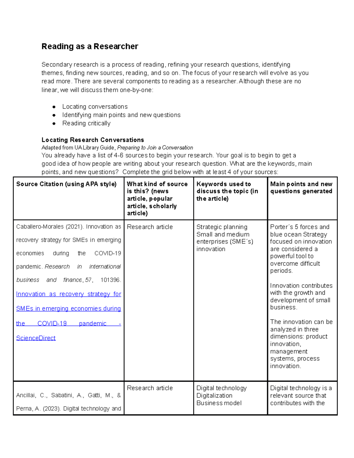 Reading as a Researcher - Reading as a Researcher Secondary research is ...
