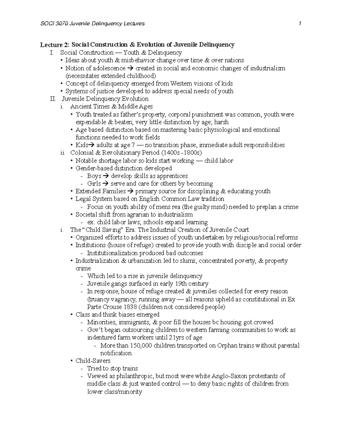 SOCI 3070.Juvenile Delinquency.Lecture 2, Social Construction ...