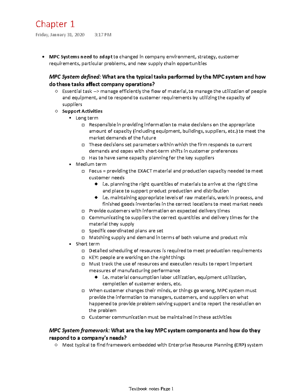 TOM 332 Chapter 1 - Summary Manufacturing Planning and Control for ...