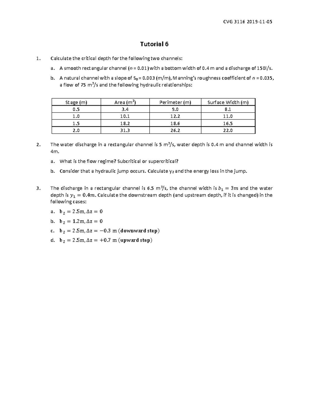 CVG3116 Tutorial 6 Questions F2019 - CVG3116 - uOttawa - Studocu