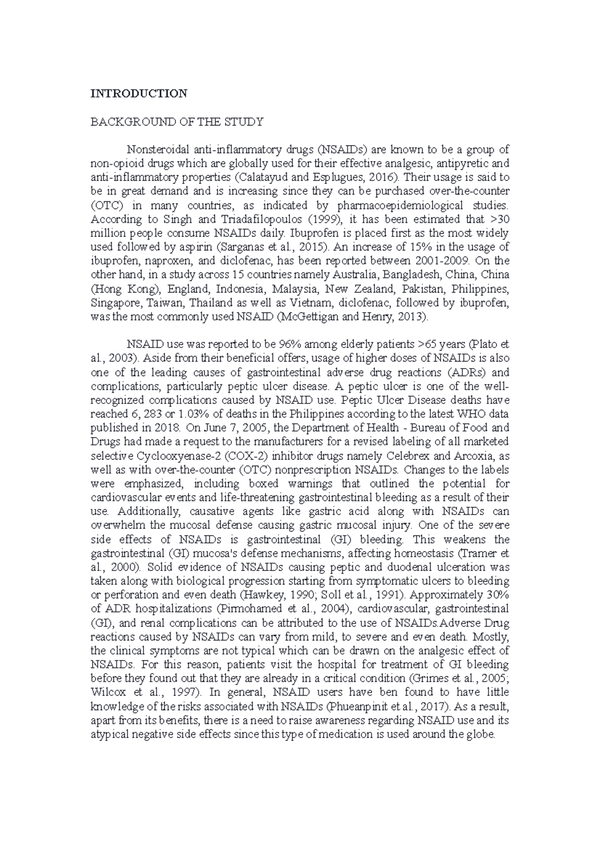Nsaids - INTRODUCTION BACKGROUND OF THE STUDY Nonsteroidal anti ...