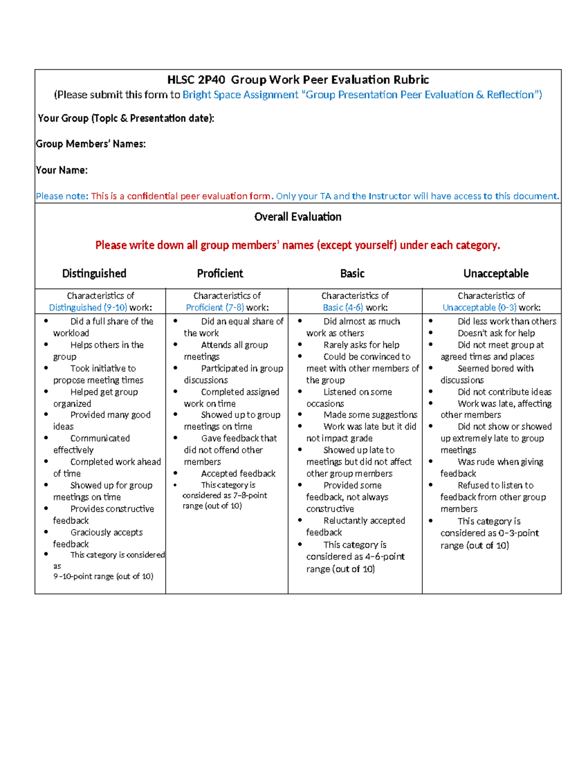 2024 D3- 2P40 Groupwork Workshop Peer Evaluation Form Template - HLSC ...