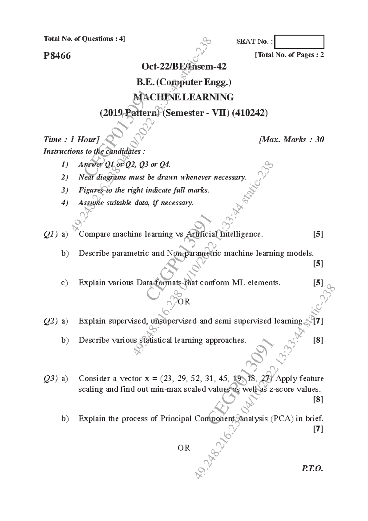 Insem Machine Learning Question Papers - Total No. of Questions : 4 ...