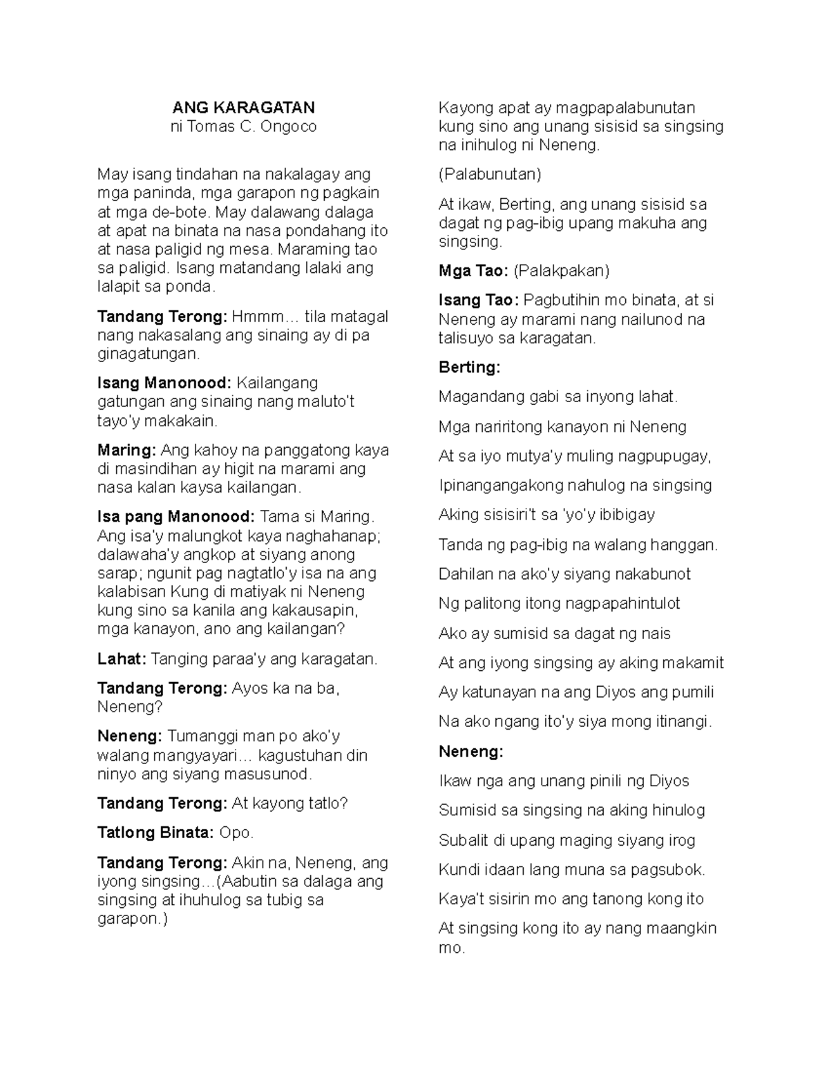 ANG Karagatan - ANG KARAGATAN ni Tomas C. Ongoco May isang tindahan na ...