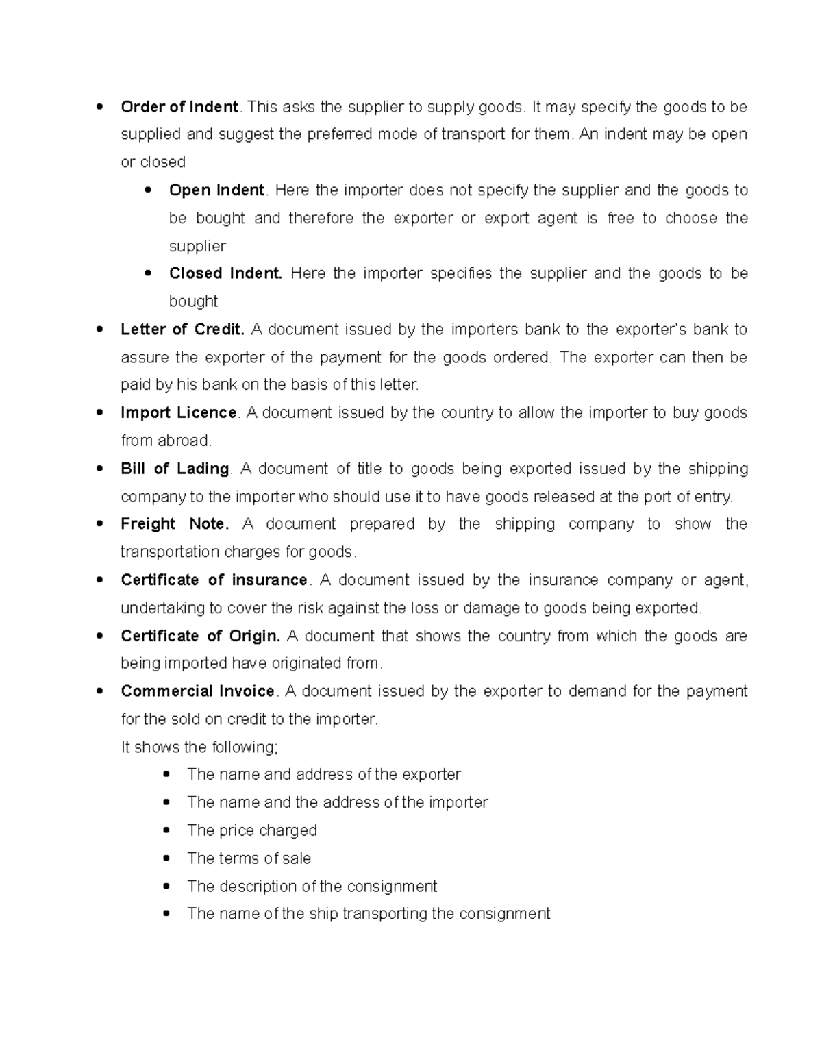 Business class 1 notes part-16 - Order of Indent. This asks the ...