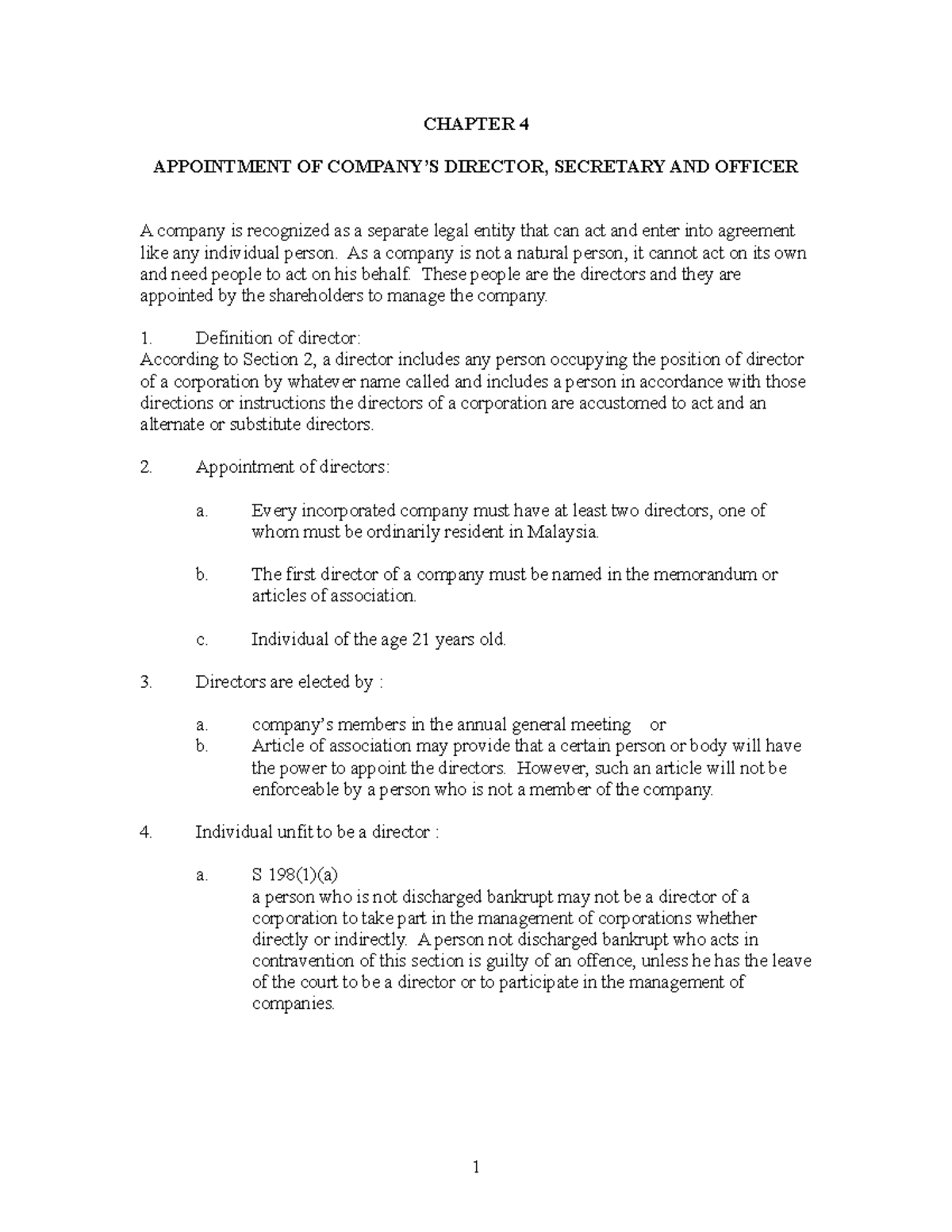 BAB 4-companies act 2016 - CHAPTER 4 APPOINTMENT OF COMPANY’S DIRECTOR ...