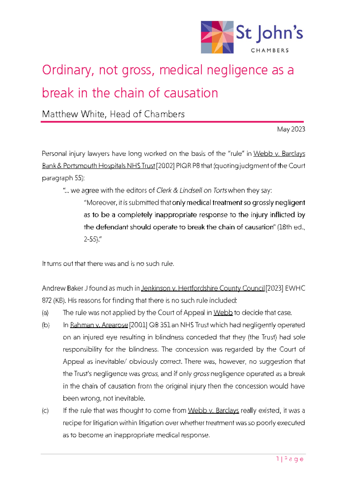 Ordinary not gross medical negligence as a break in the chain of ...
