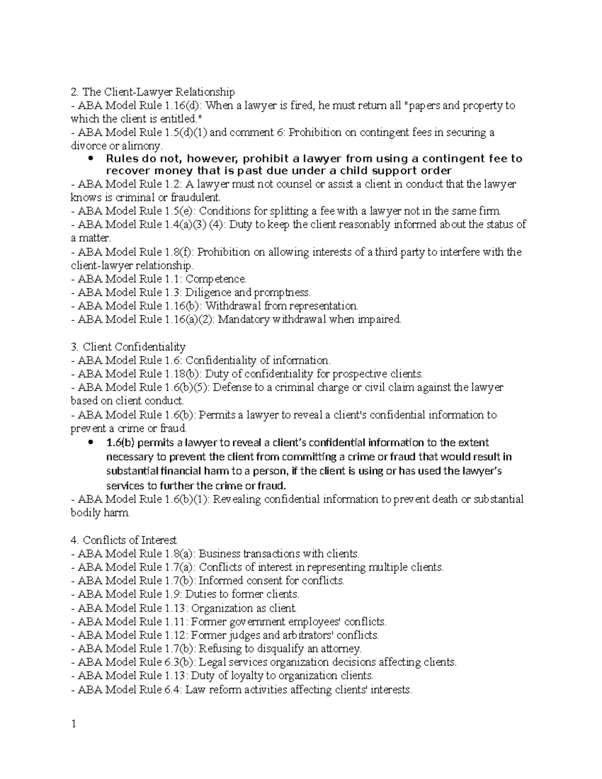 Conflicts of Interest Notes - The Client-Lawyer Relationship ABA Model ...