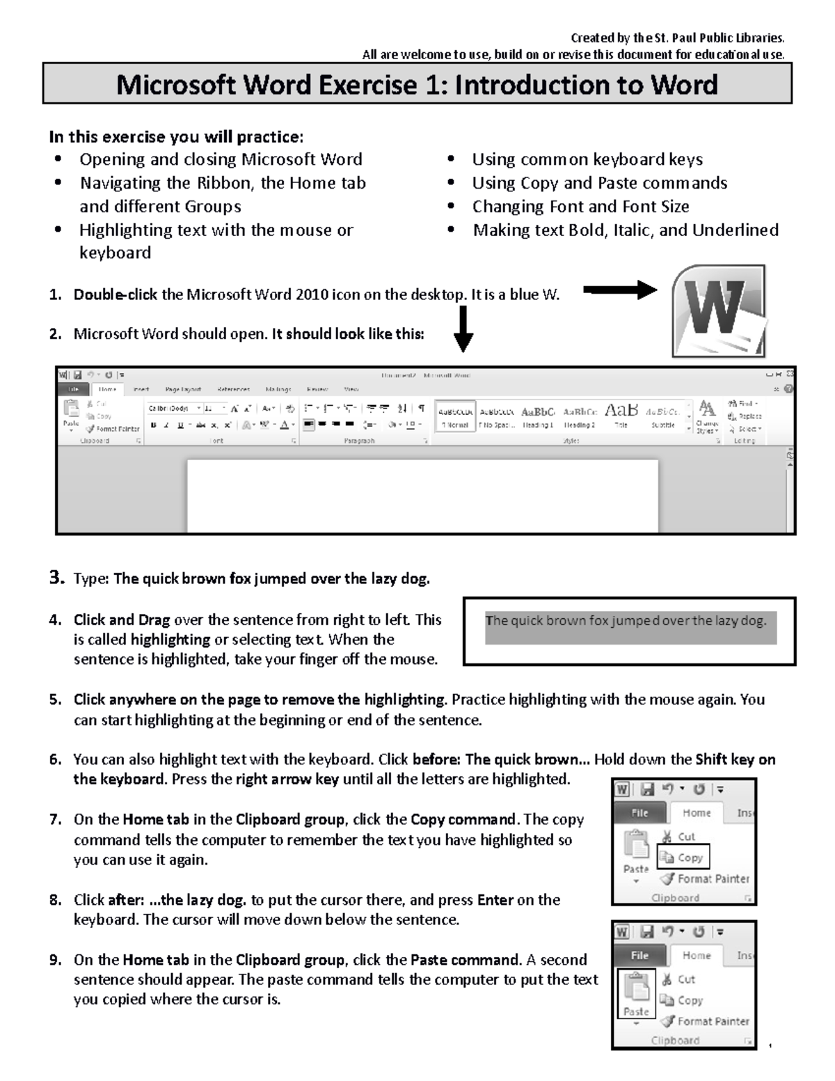 Word Exercise 1-Introduction - ####### All are welcome to use, build on ...