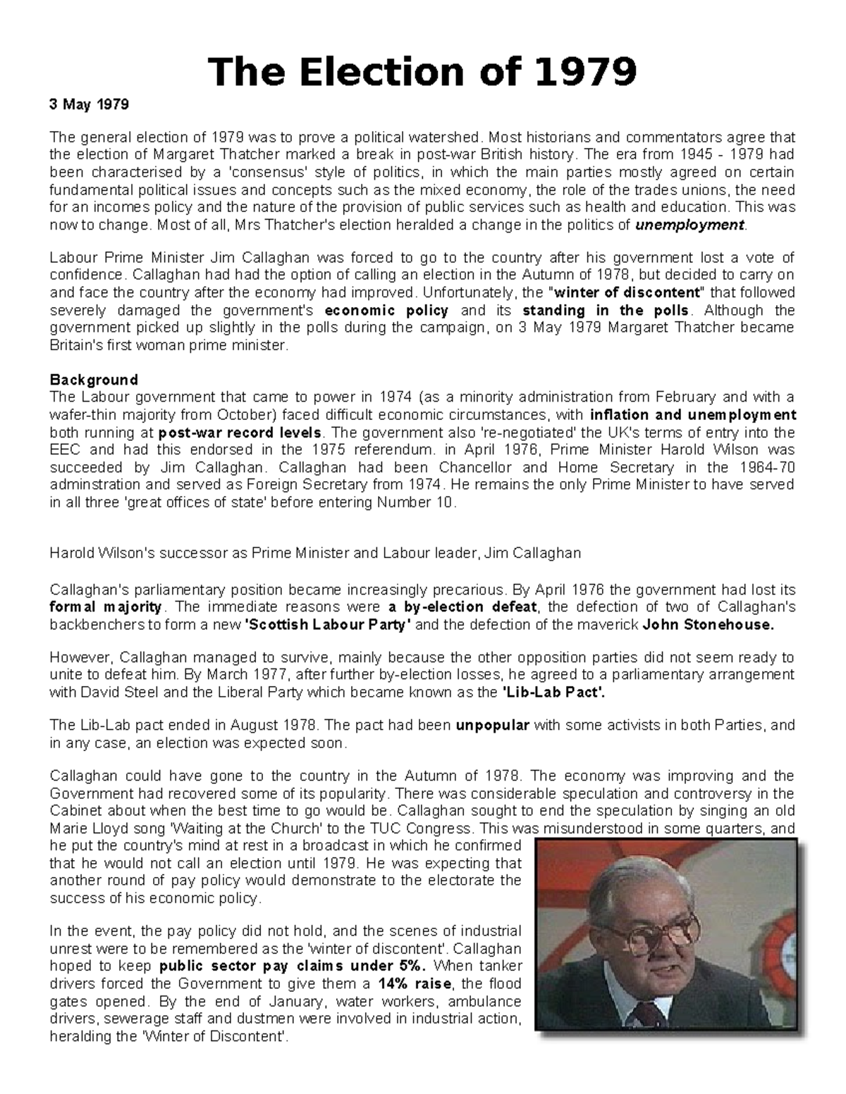 The Election of 1979 2 - Revision. - The Election of 1979 3 May 1979 ...