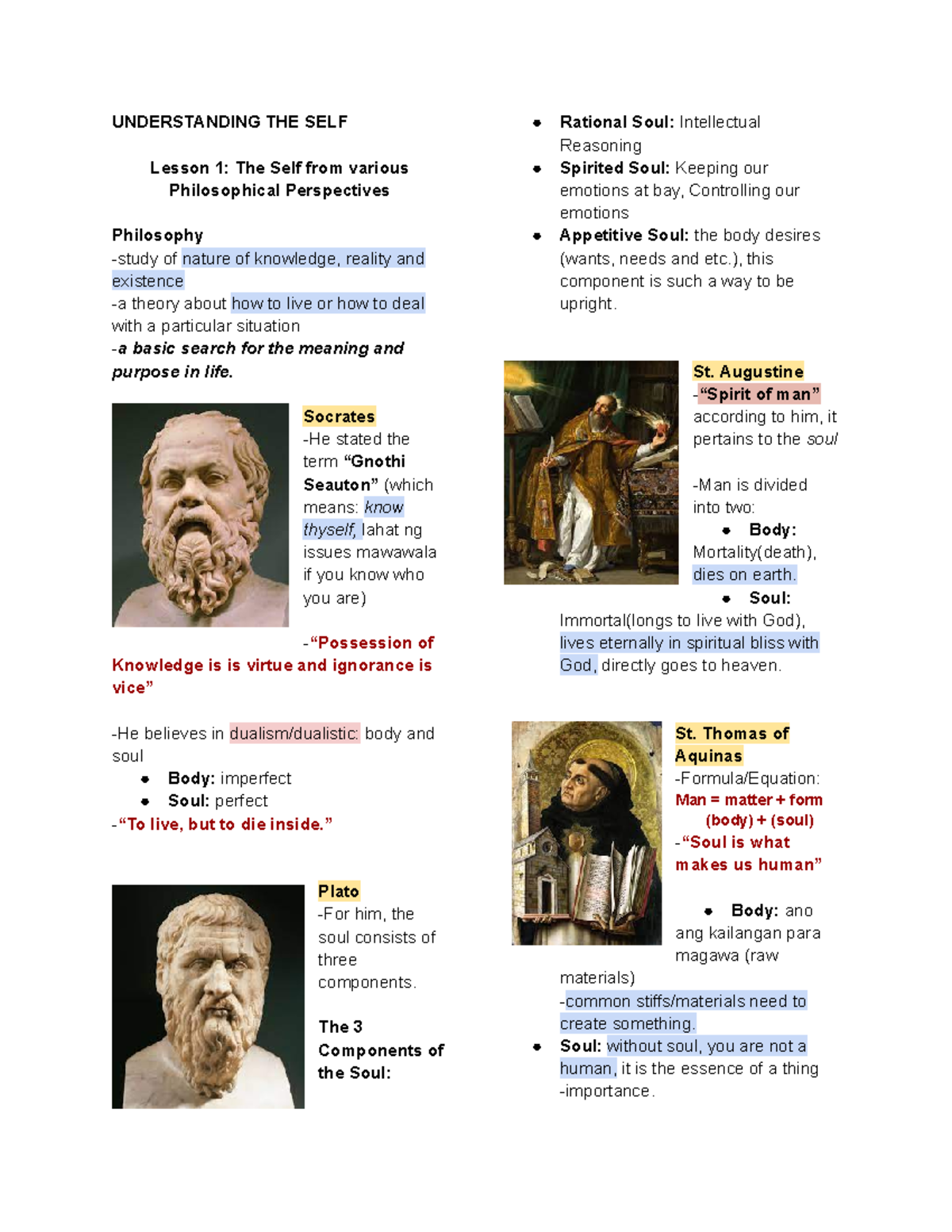 Uself - UNDERSTANDING THE SELF Lesson 1: The Self from various ...