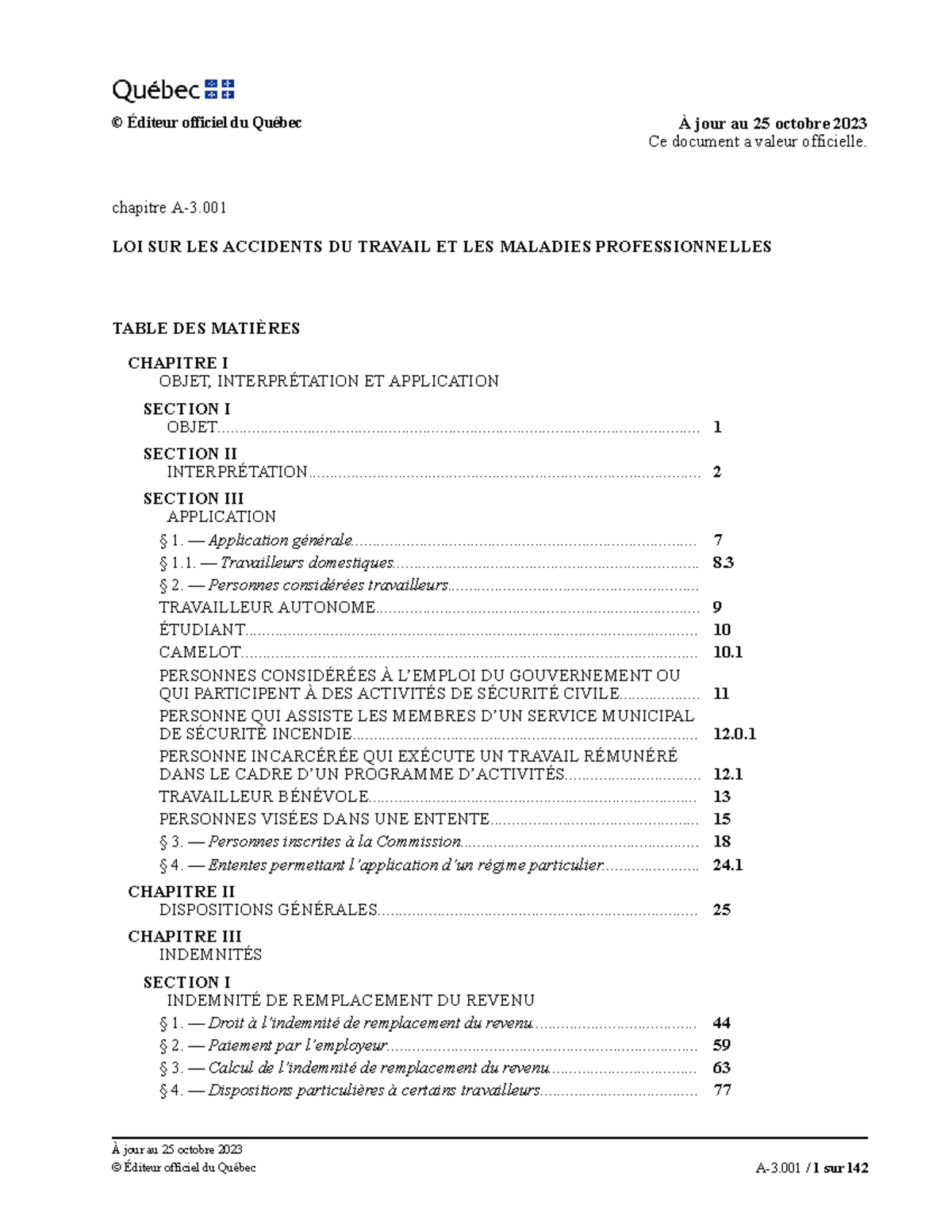 LOI SUR LES Accidents DU Travail ET LES Maladies Professionnelles. A-3 ...