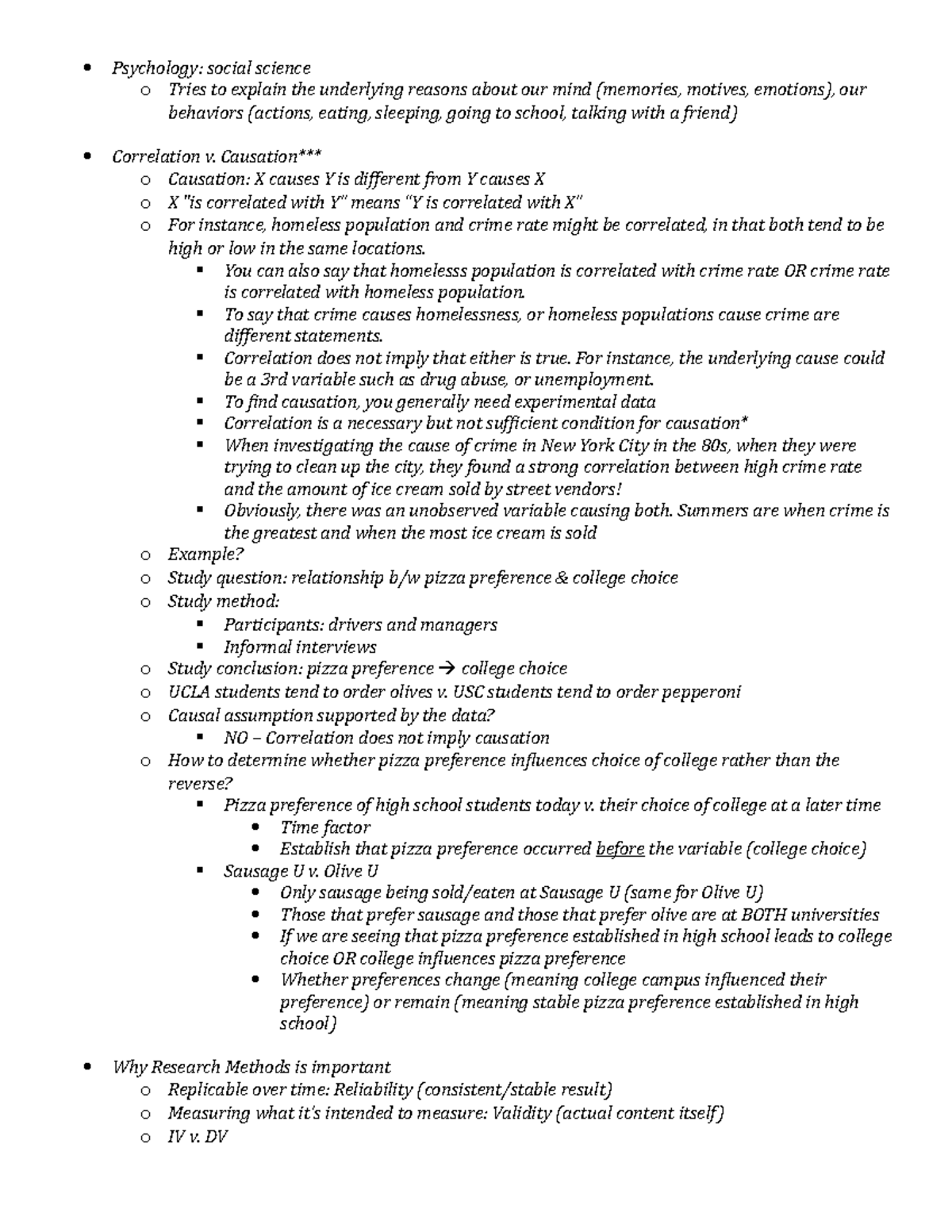 Research Methods Lecture Notes - Psychology: social science o Tries to ...