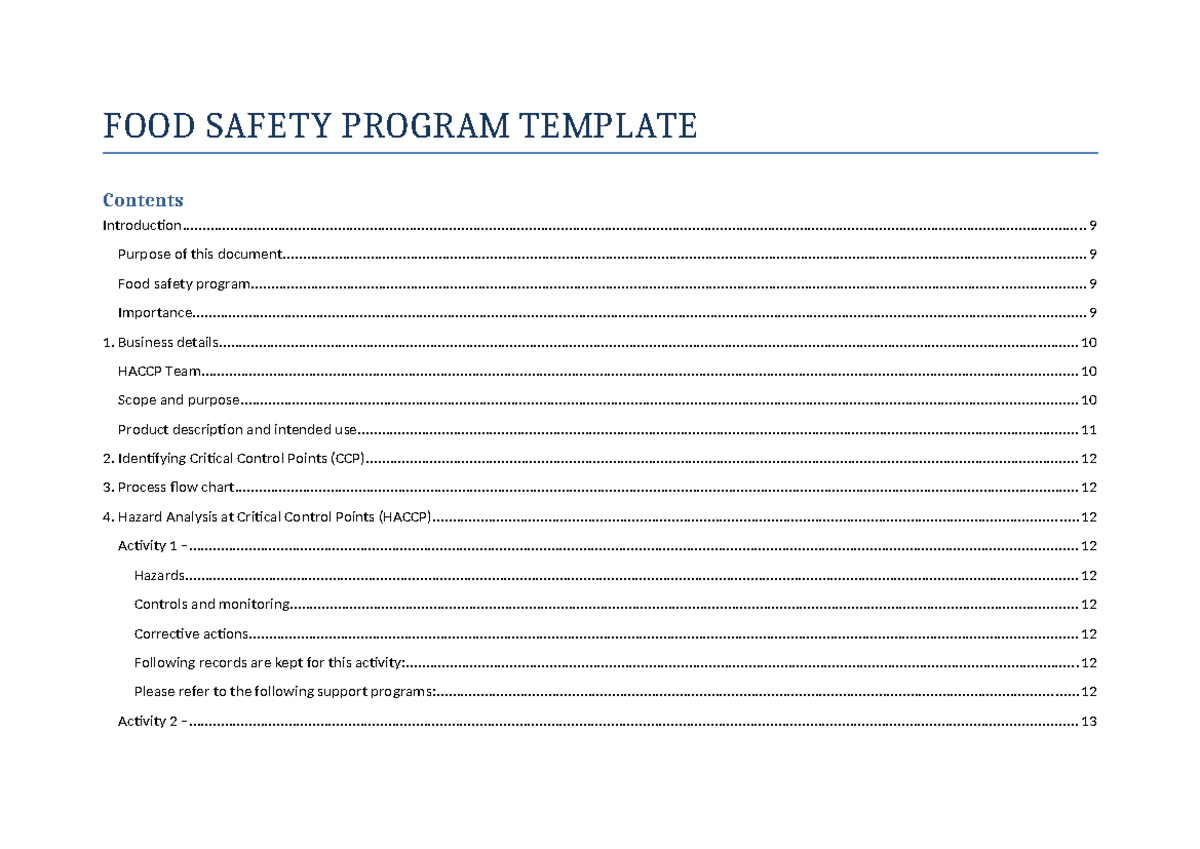 Food Safety Program Template - FOOD SAFETY PROGRAM TEMPLATE - Studocu
