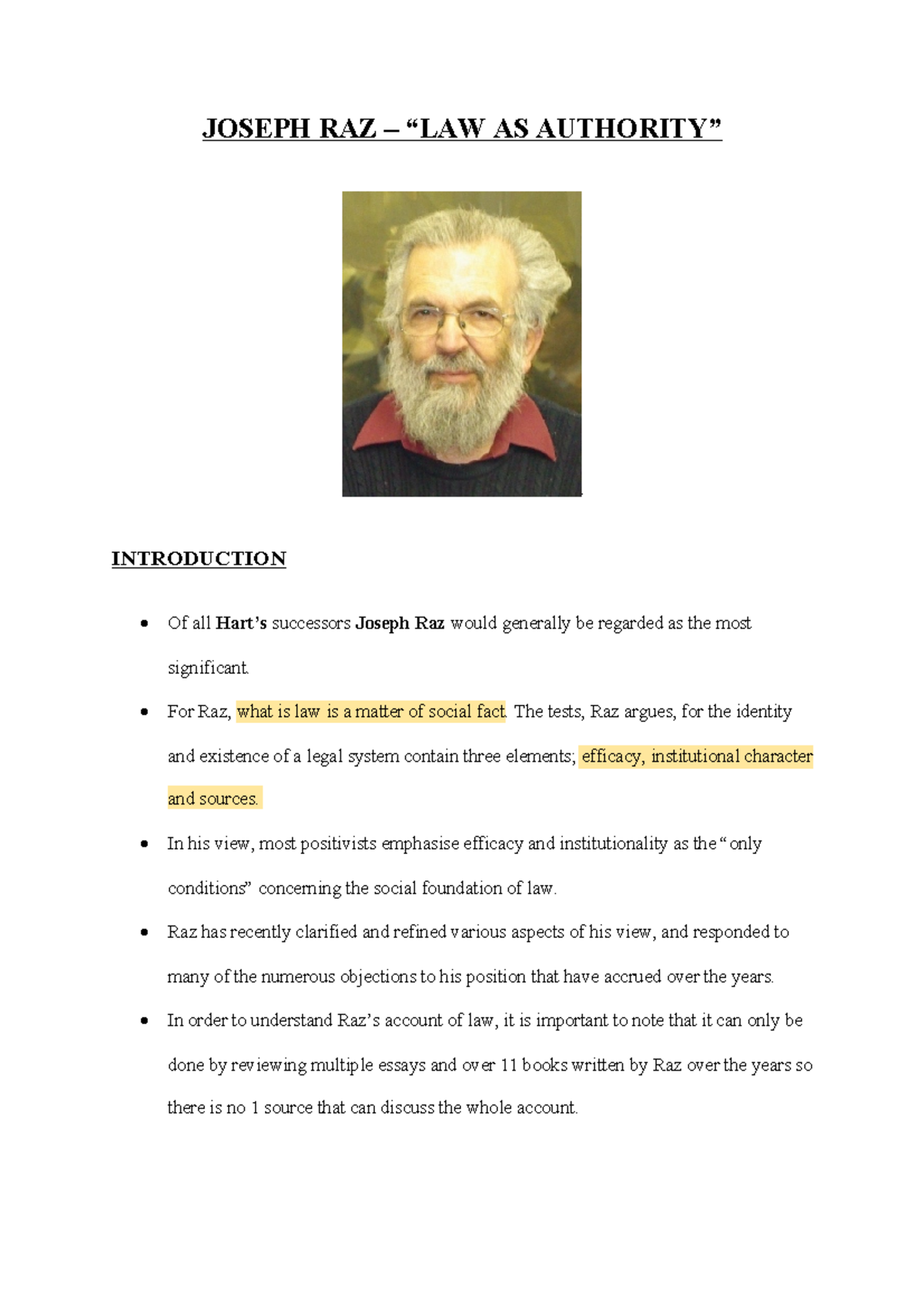 Joseph Raz's theory - JOSEPH RAZ – “LAW AS AUTHORITY” INTRODUCTION x Of ...