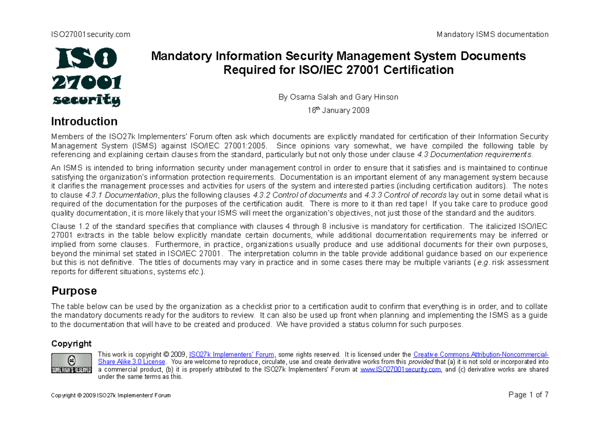 ISO27k Mandatory ISMS documents - Mandatory Information Security ...