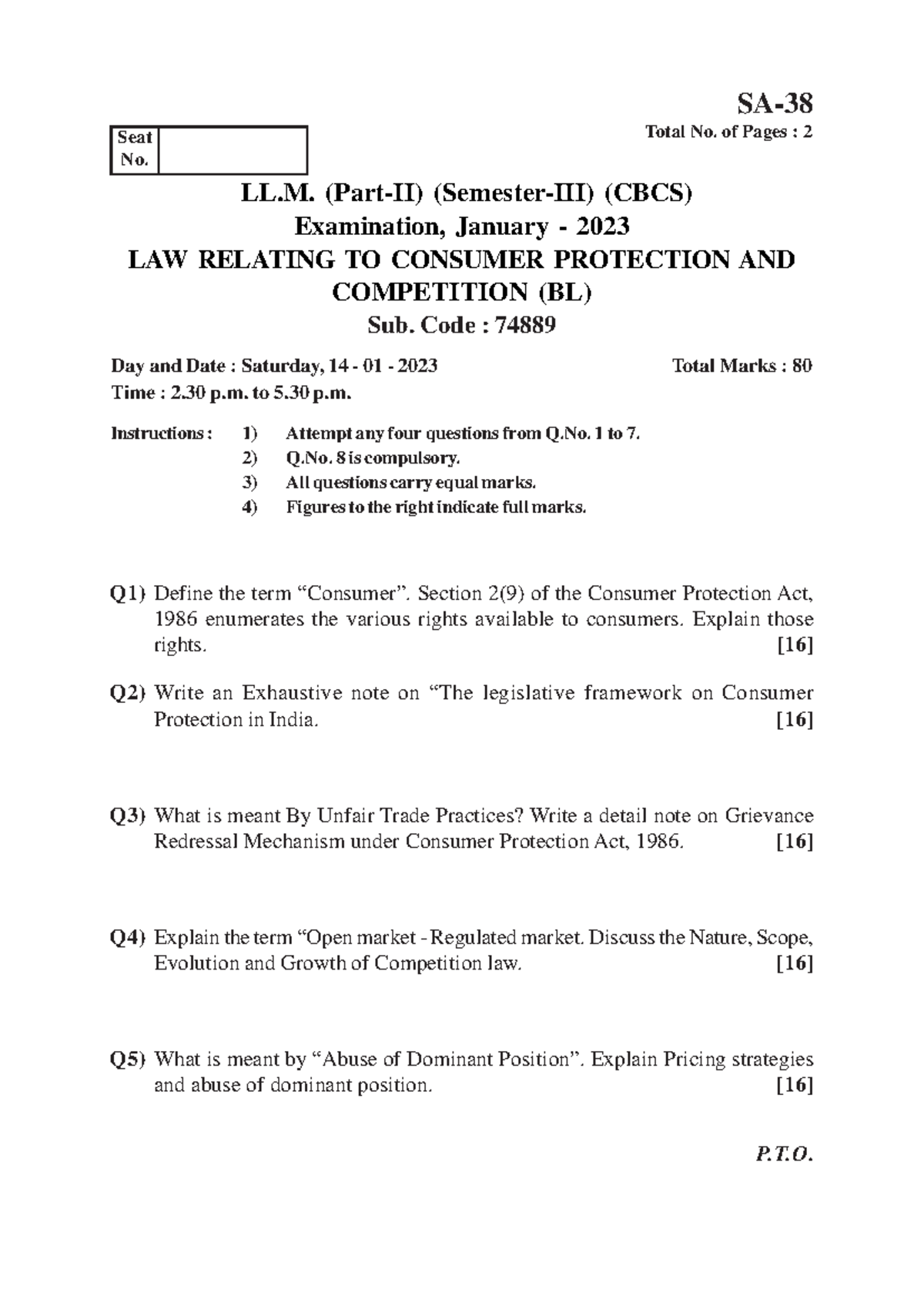 Consumer Protection and Competition qp 3 - Q1) Define the term “Consumer”. Section 2(9) of the ...