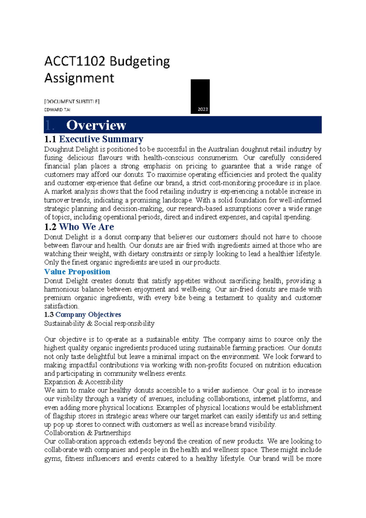 Group Assignment Word Doc - 1. Overview 1 Executive Summary Doughnut ...