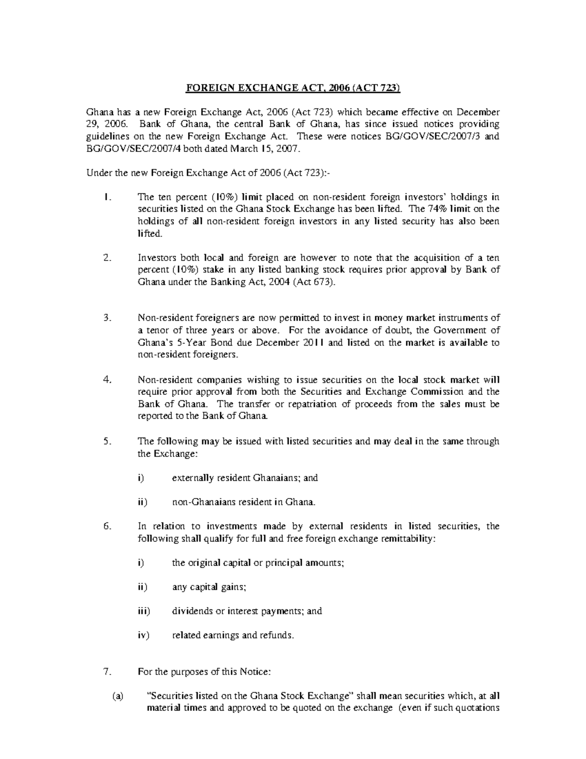 Foreign Exchange Act 2006 Act 723 - FOREIGN EXCHANGE ACT, 2006 (ACT 723 ...