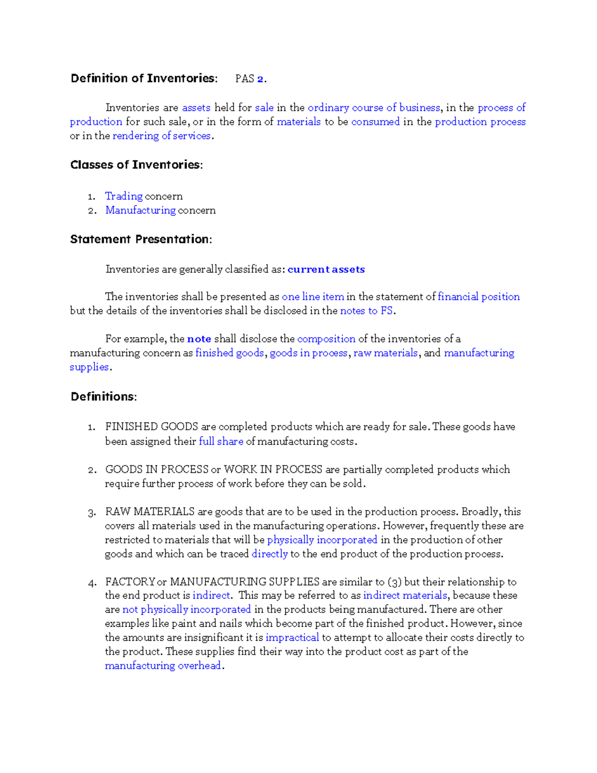 C10 - Inventories (Reviewer Answer Key) - Definition of Inventories ...