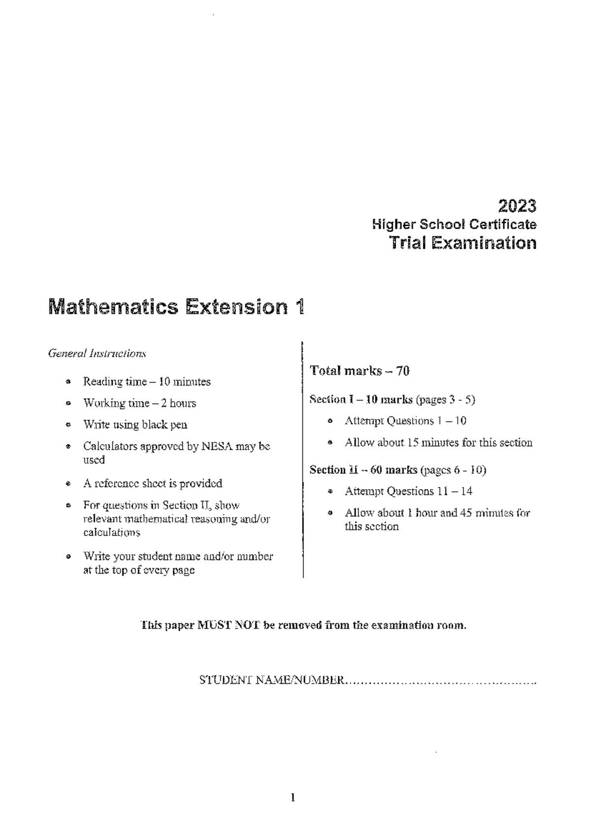 2023 Independent Ext 1 - Independant E1 paper - 2023 Higher School ...