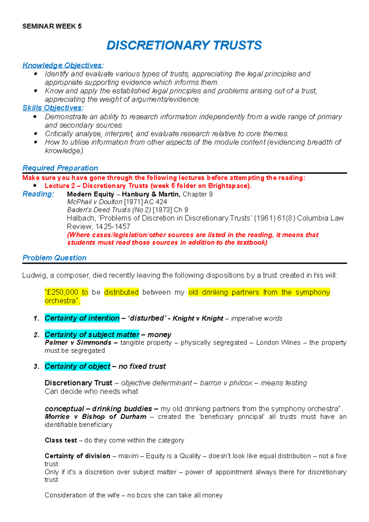 Seminar 5, Discretionary Trust - Equity and Trust - SEMINAR WEEK 5 ...