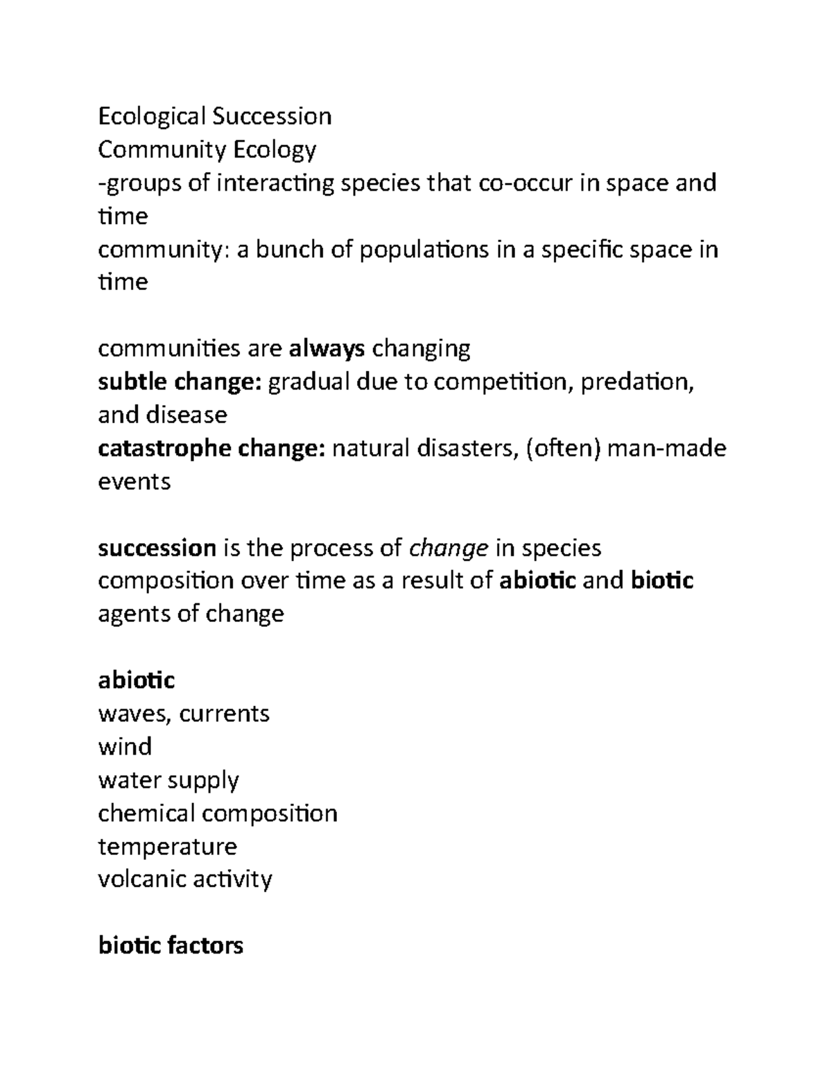 11716 Ecological Succession Notes - Ecological Succession Community ...