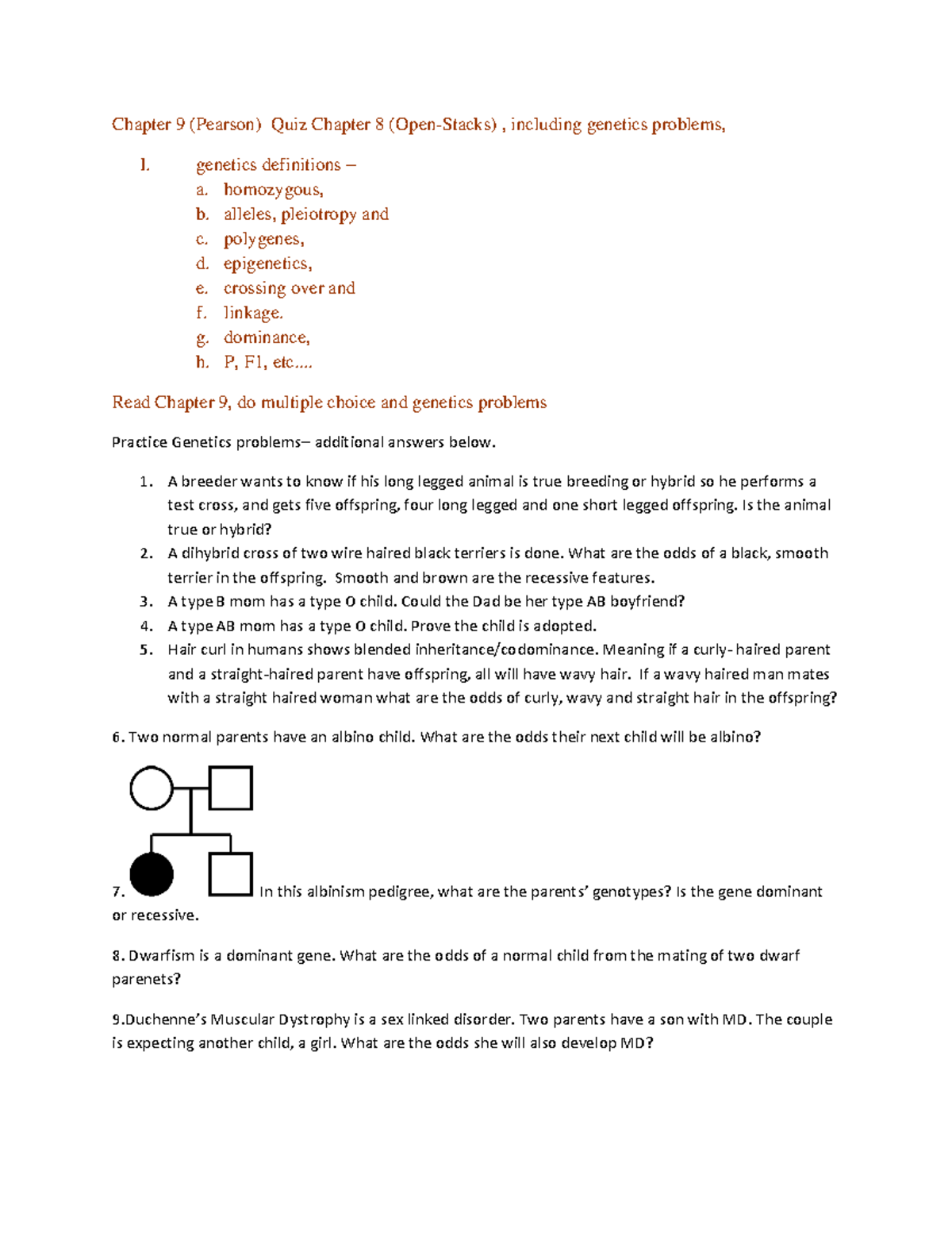 Guide Quiz 9 and Practice Genetics problems. guide - Chapter 9 (Pearson ...