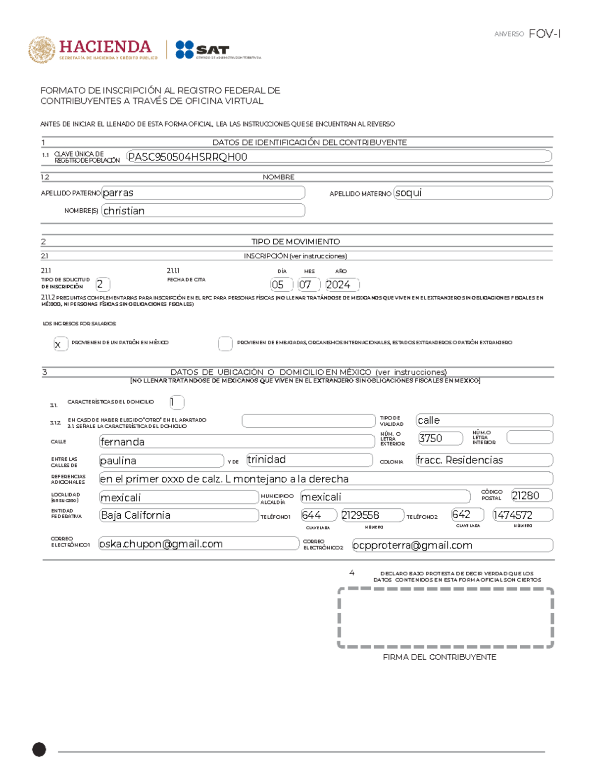 Forma RU christian - ANVERSO FOV-I FORMATO DE INSCRIPCIÓN AL REGISTRO ...