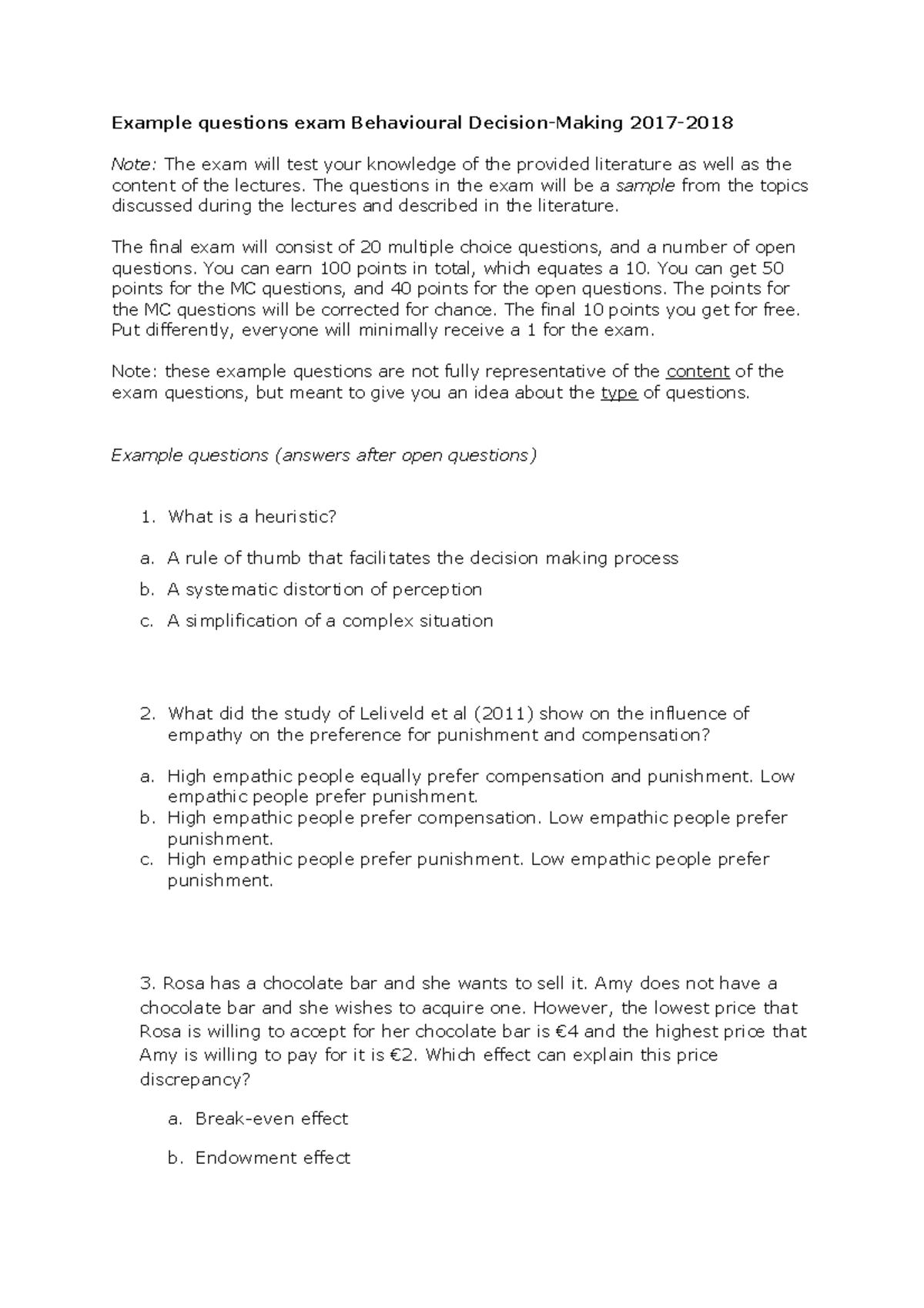 Example exam questions BDM 2017 2018(1) - Example questions exam ...