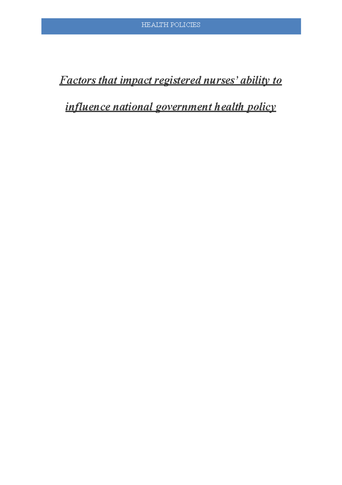 Nursing task copy 1 assessment 1 - Factors that impact registered ...