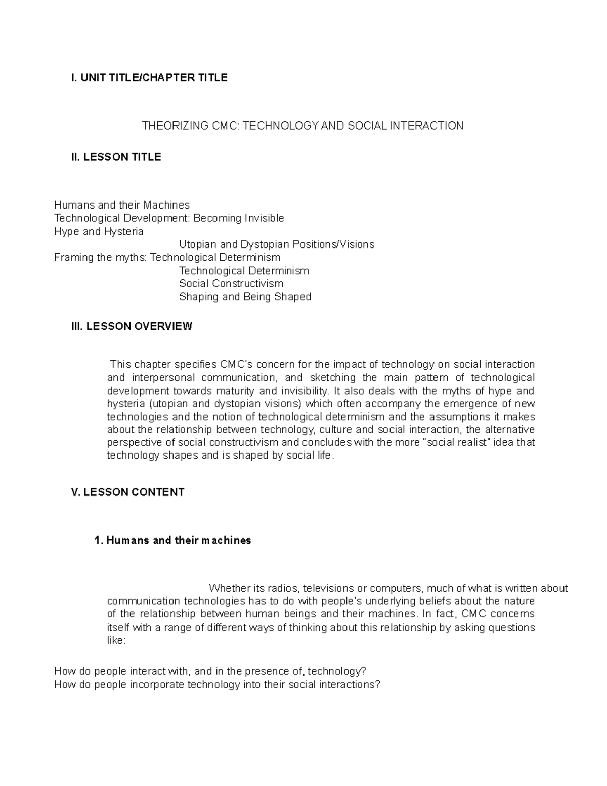 Conputer Mediated Communication 3 - I. UNIT TITLE/CHAPTER TITLE ...