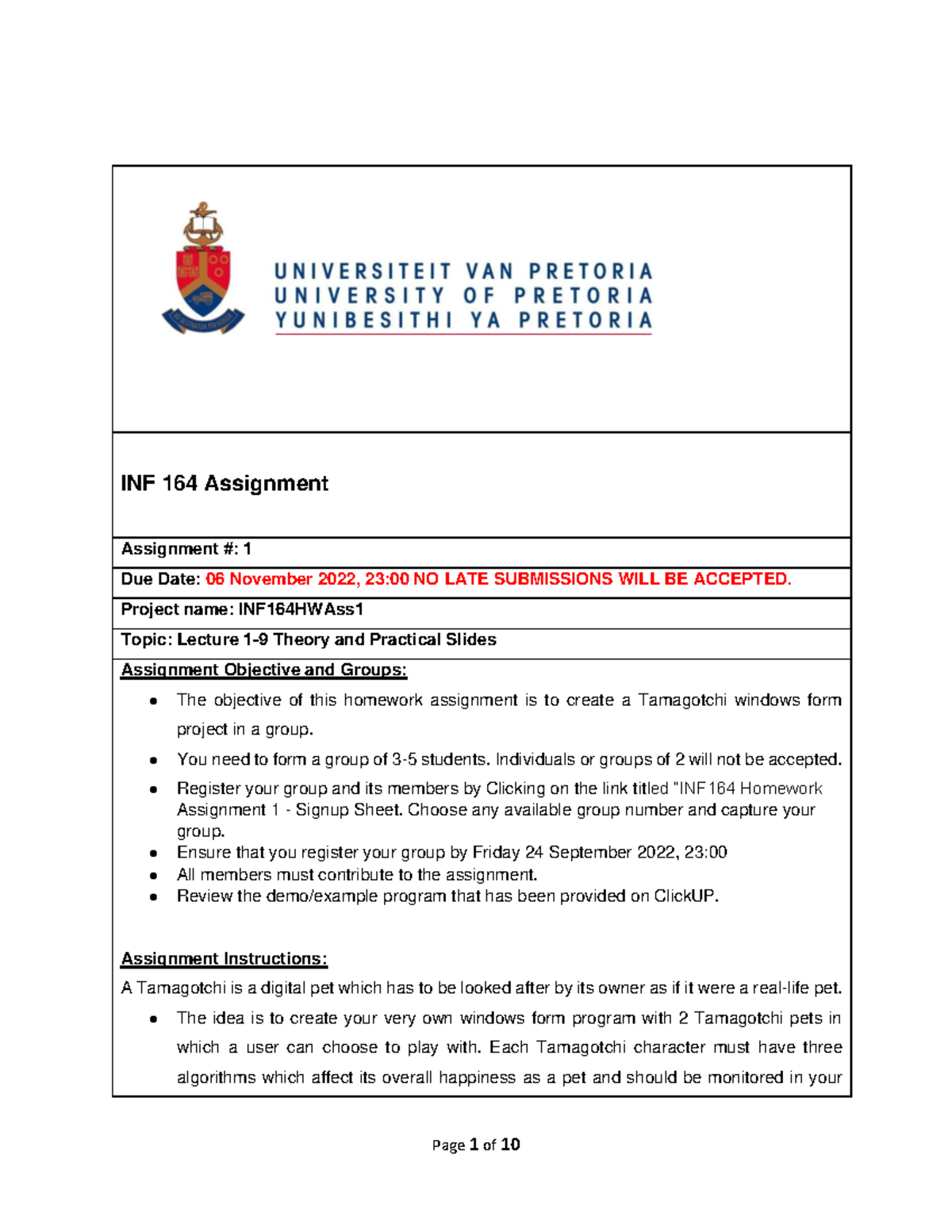 INF 164 Assignment Instructions 2022-v1 - INF 164 Assignment Assignment #: 1 Due Date: 06 ...
