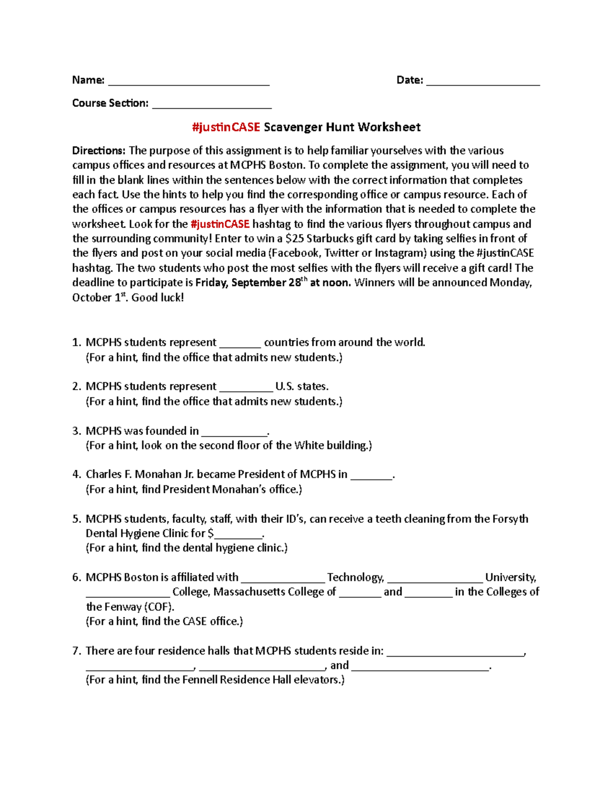 #justin CASE Scavenger Hunt Finalized Worksheet - Name ...