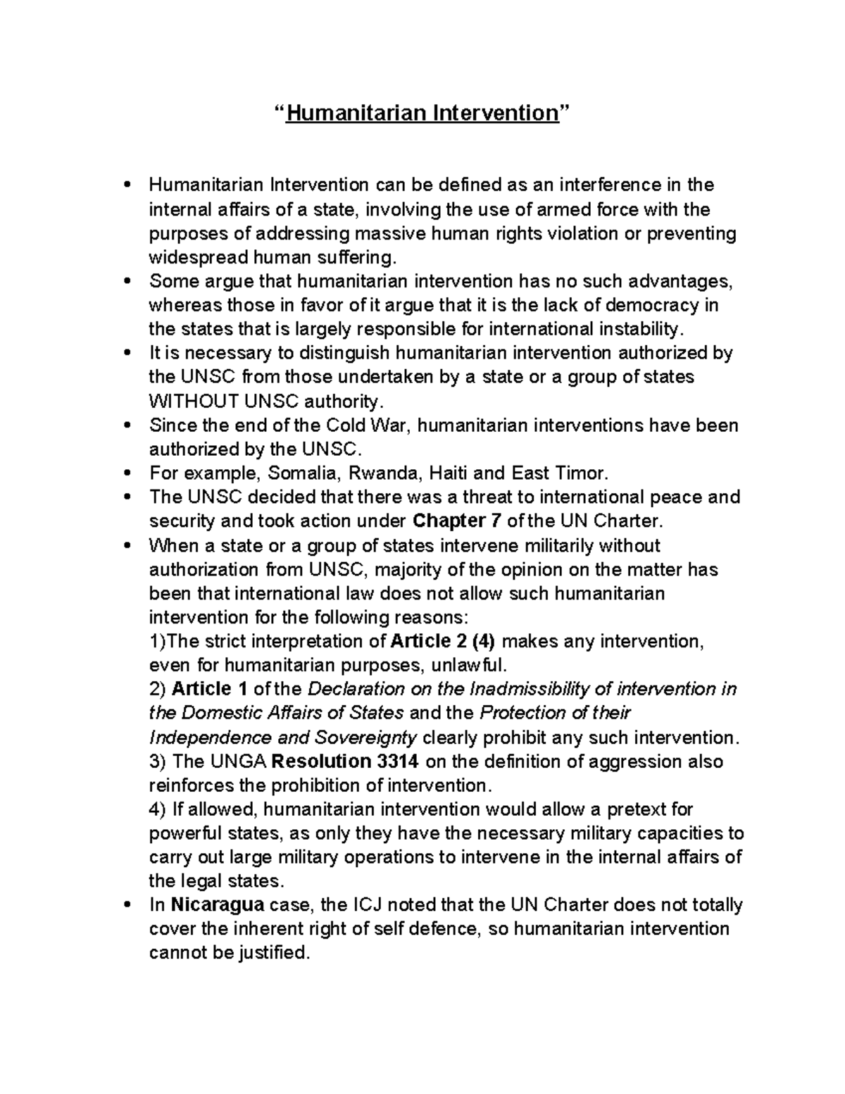 Humanitarian Intervention (Exam Points) - “Humanitarian Intervention ...