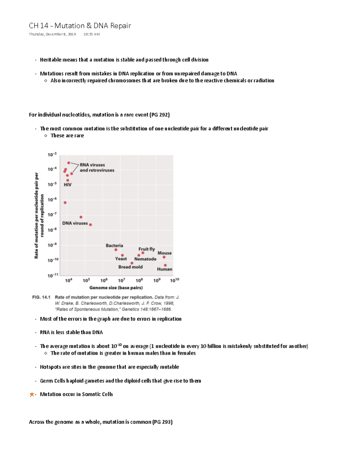 BIOL 1108 - CH 14 - Mutation & DNA Repair - Warning: TT: undefined function: 32 Warning: TT ...