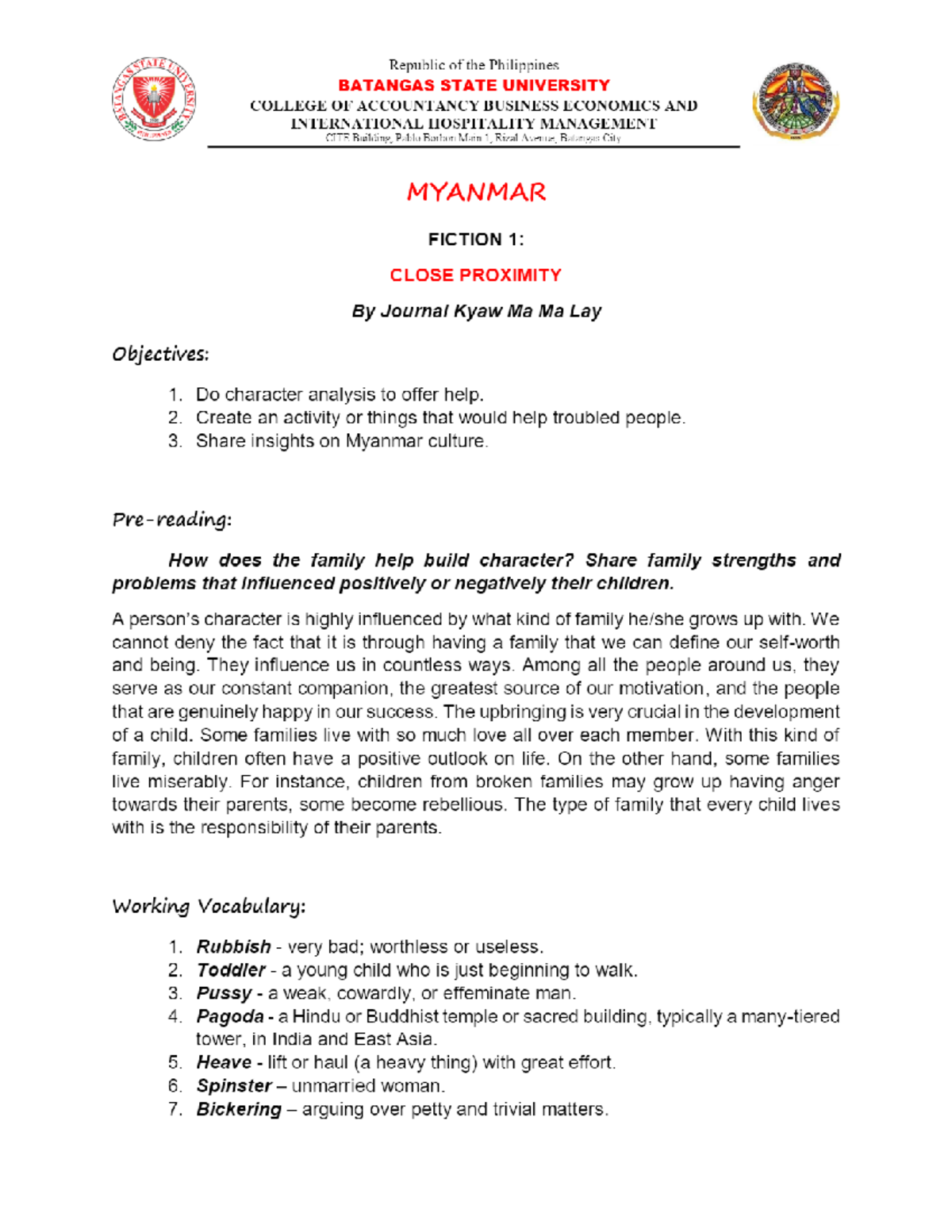 Myanmarkjdsjdsank - ASEAN Literature - Studocu