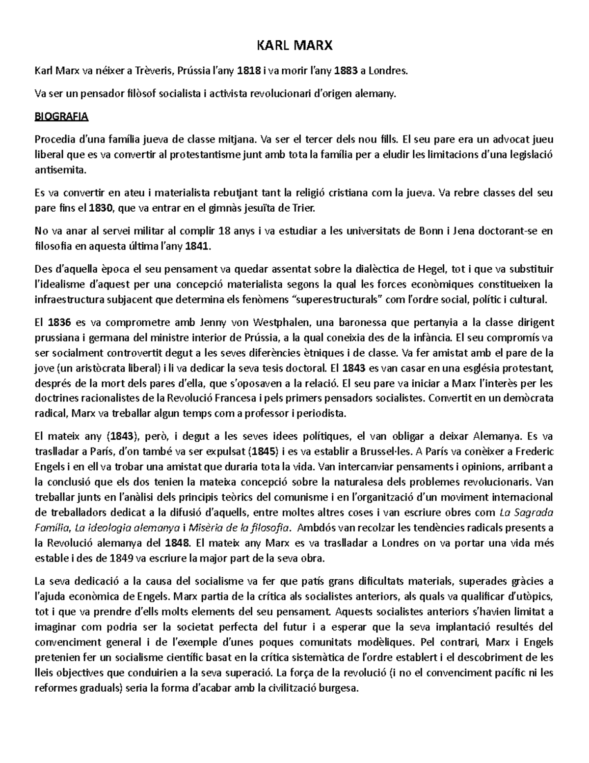 Biografia de Marx - KARL MARX Karl Marx va néixer a Trèveris, Prússia l ...