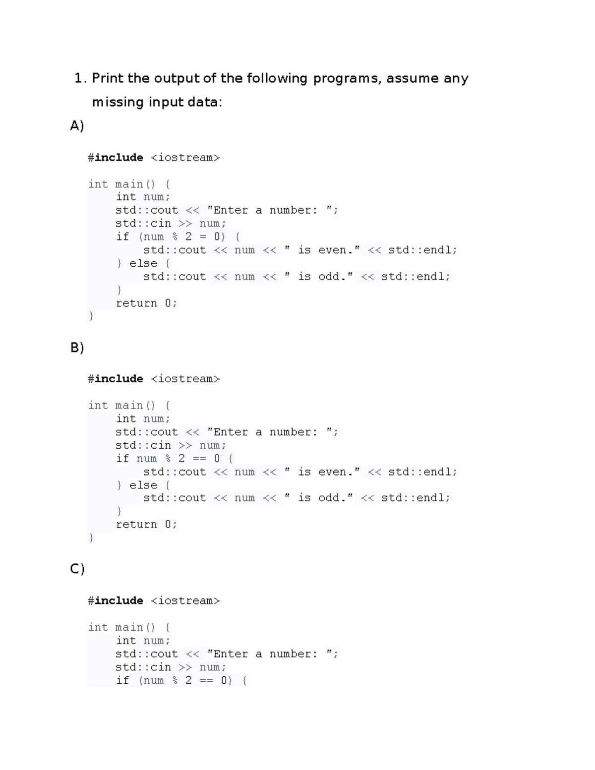 Sheet 2 - test - 1. Print the output of the following programs, assume ...