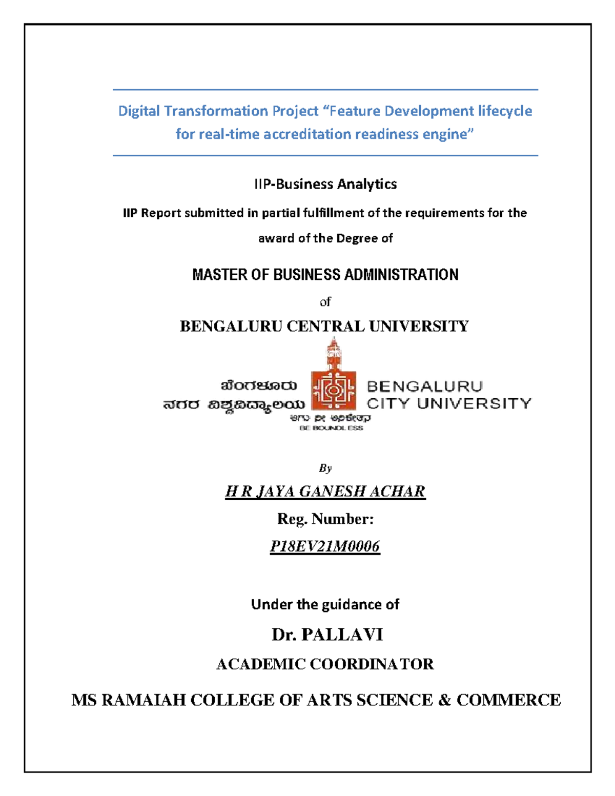 H R Jaya Ganesh Achar P18EV21M0006 - Digital Transformation Project ...