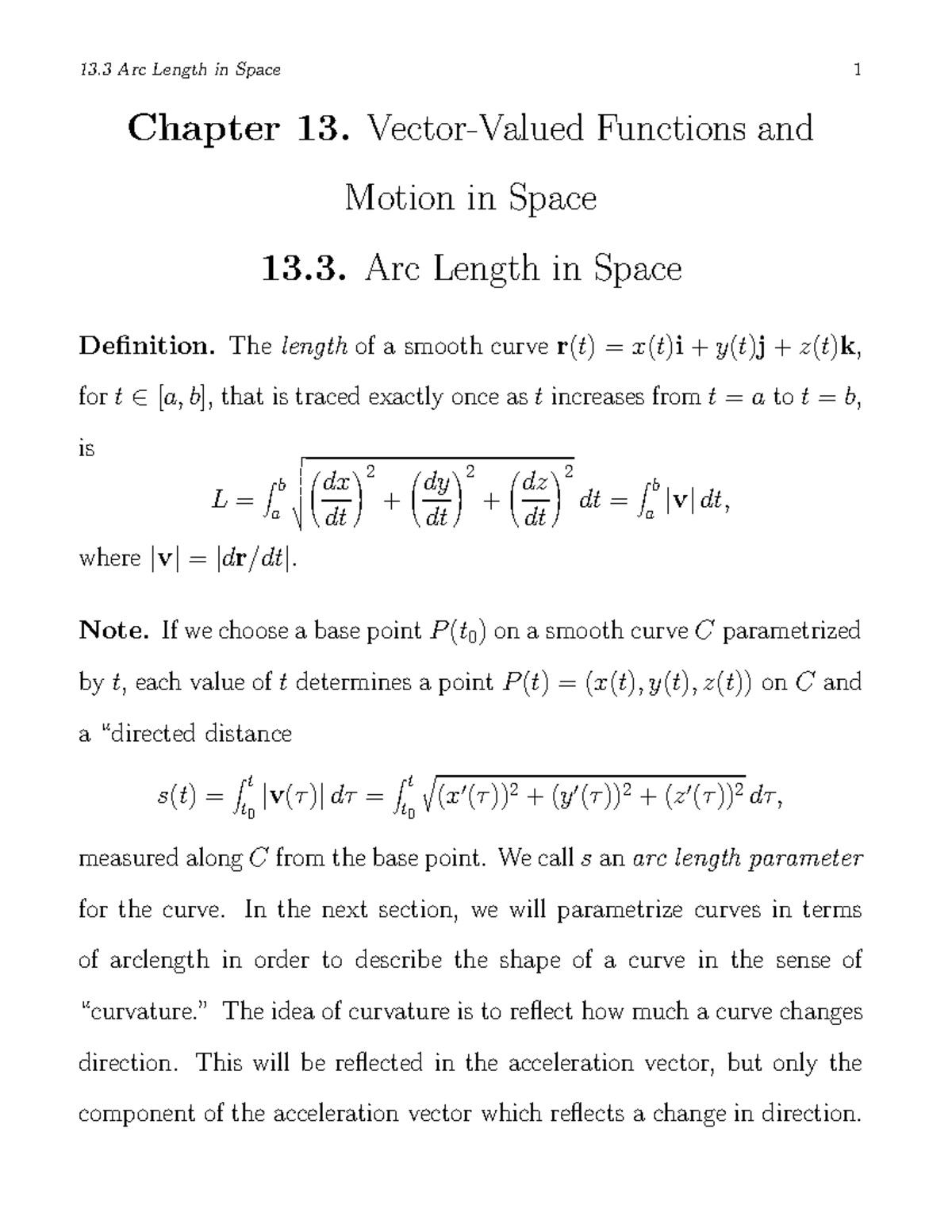 Arc Length in Space - Vector-Valued Functions and Motion in Space 13. Arc Length in Space - Studocu