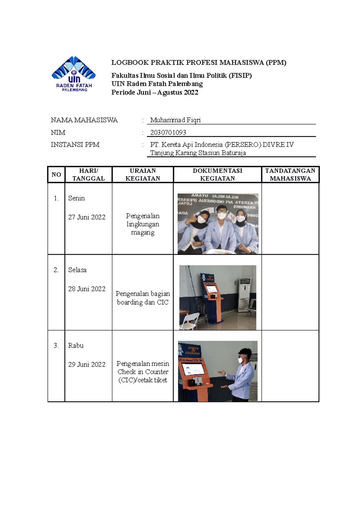 Logbook Praktek Profesi Mahasiswa (PPM) (fiqri) hyhy - LOGBOOK PRAKTIK PROFESI MAHASISWA (PPM ...