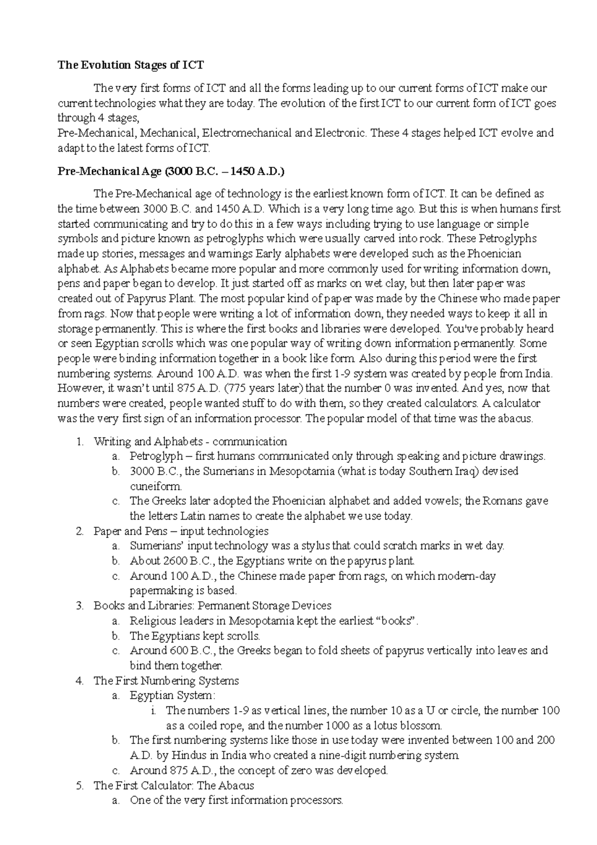GEEL1 - Notes - The Evolution Stages of ICT The very first forms of ICT ...