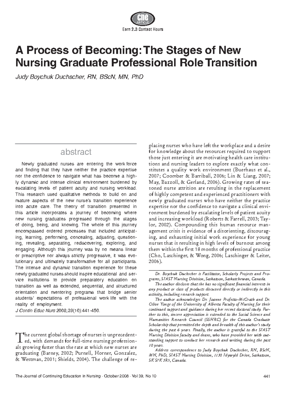 A process of becoming the stages of new nursing graduate professional ...