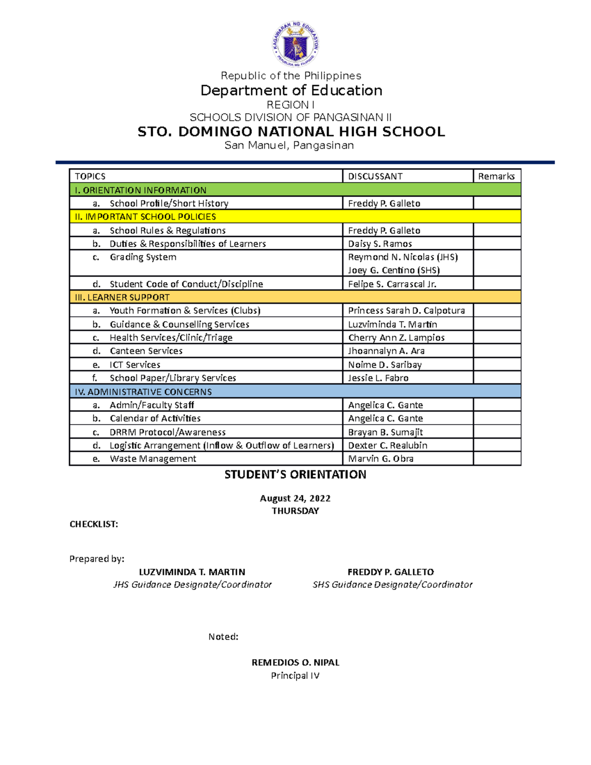 Students' orientation - Republic of the Philippines Department of ...