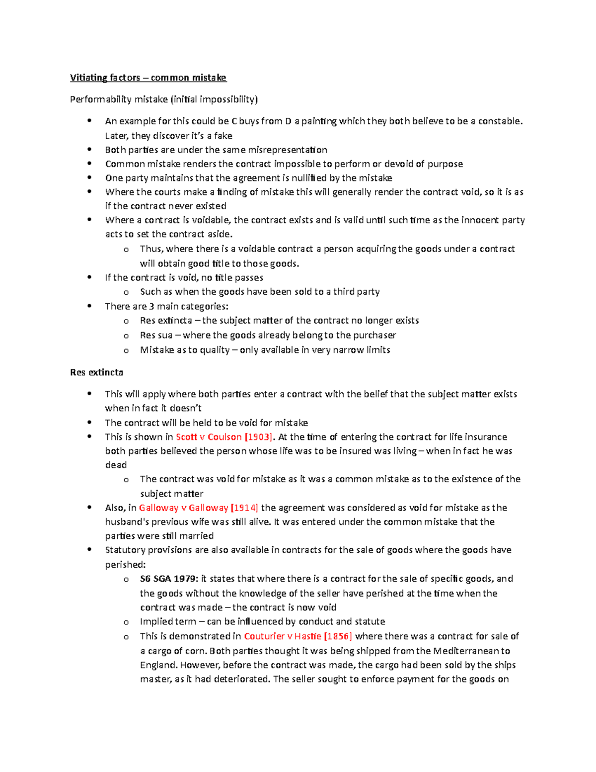 Contract law - lecture 5 - Vitiating factors – common mistake Performability mistake (initial ...